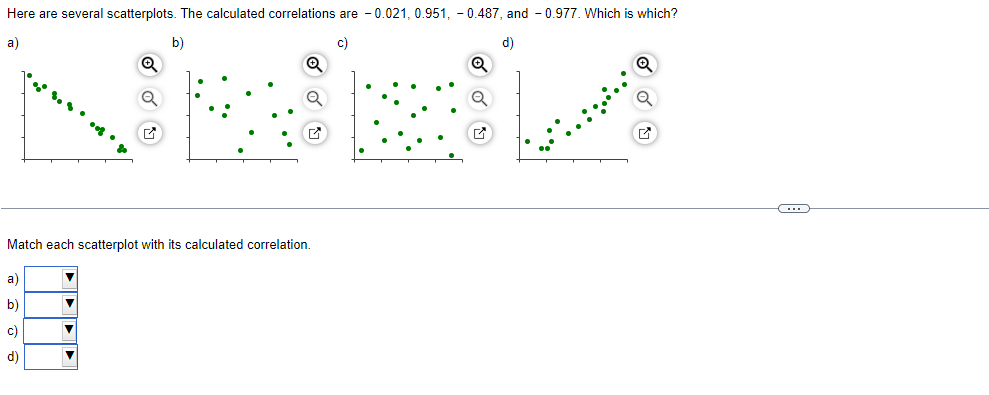 Solved Match each scatterplot with its calculated | Chegg.com