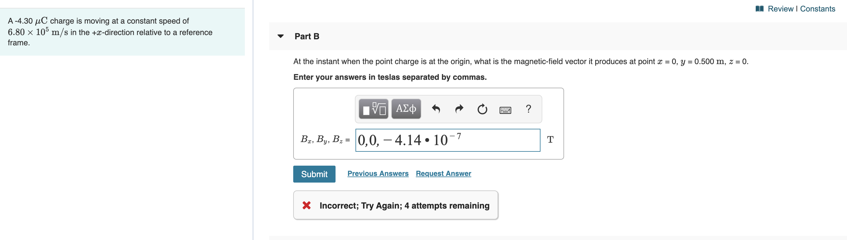 Solved II Review | Constants A-4.30 uC charge is moving at a | Chegg.com