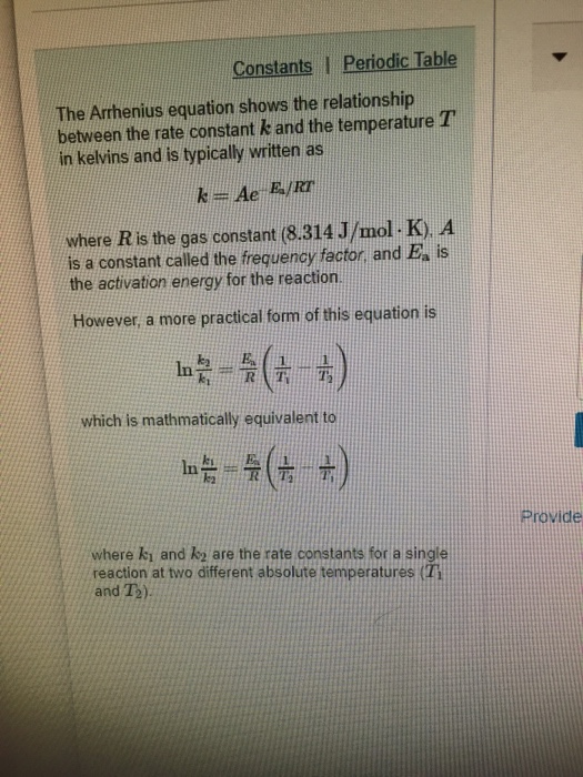 Solved Constants I Periodic Table The Arrhenius equation | Chegg.com