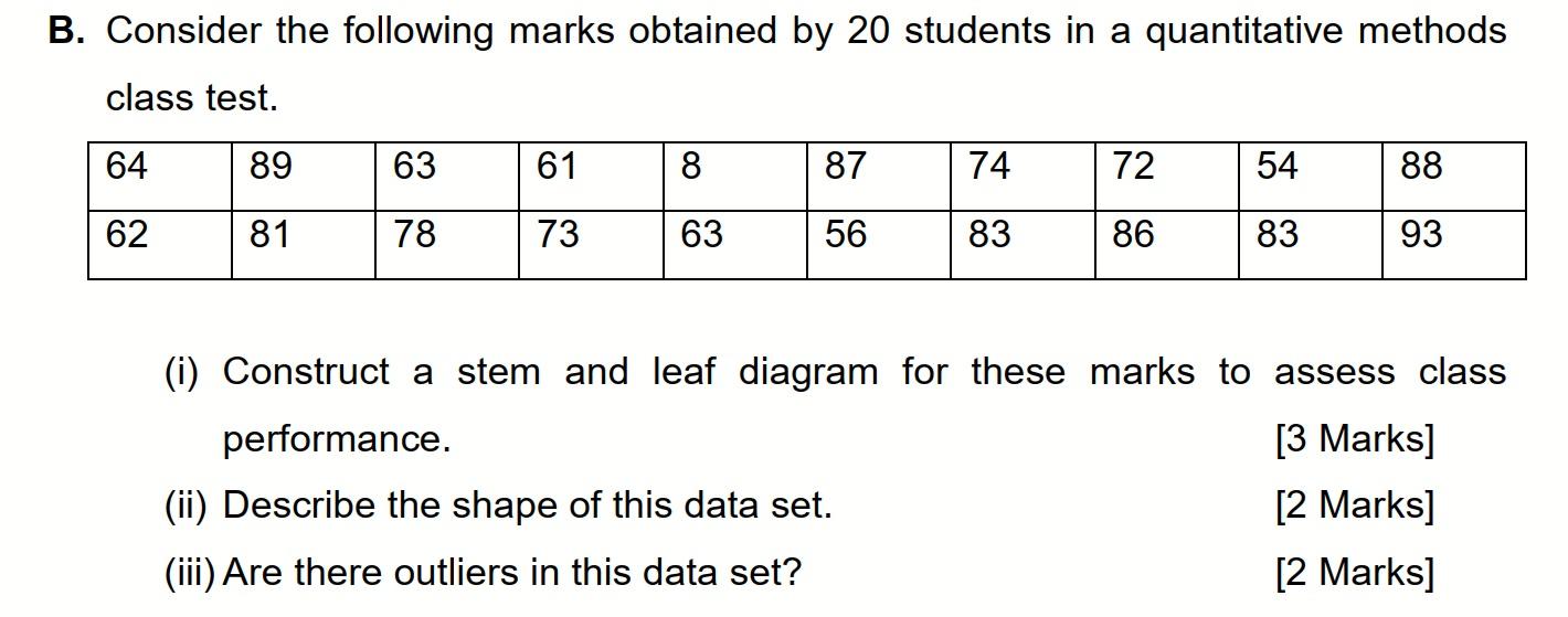 Solved Consider the following marks obtained by 20 students | Chegg.com