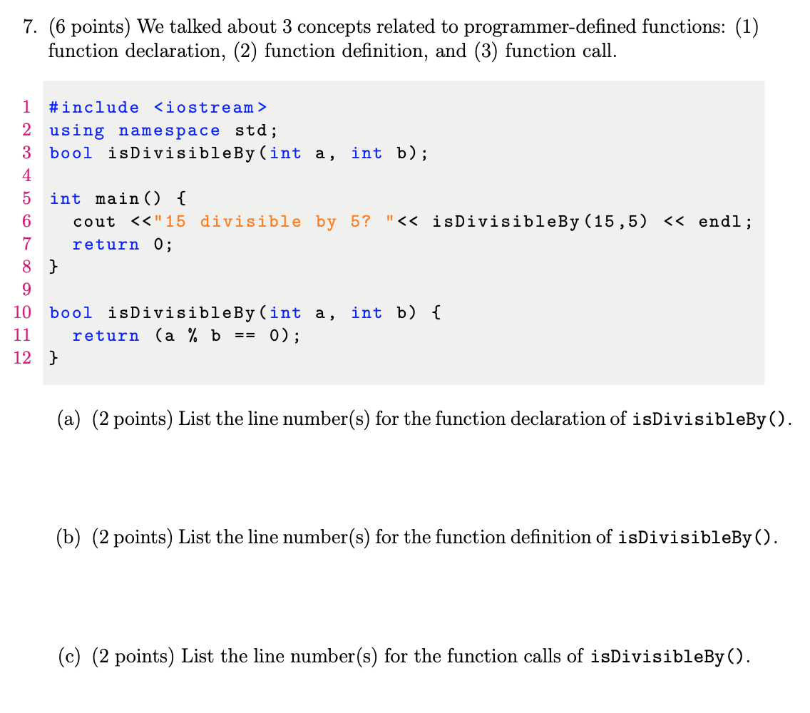 Solved 7. (6 points) We talked about 3 concepts related to | Chegg.com