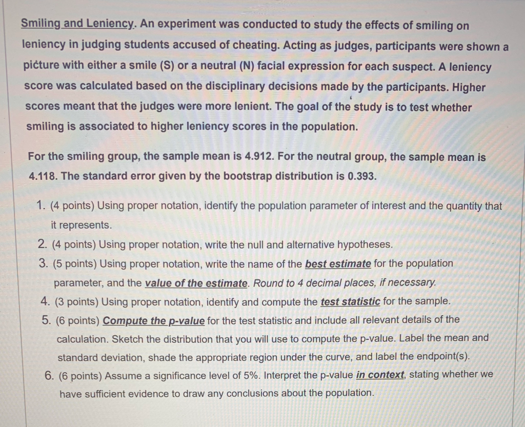 Solved Smiling and Leniency. An experiment was conducted to | Chegg.com