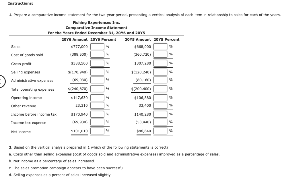 Solved Vertical Analysis for Income Statement comparative | Chegg.com