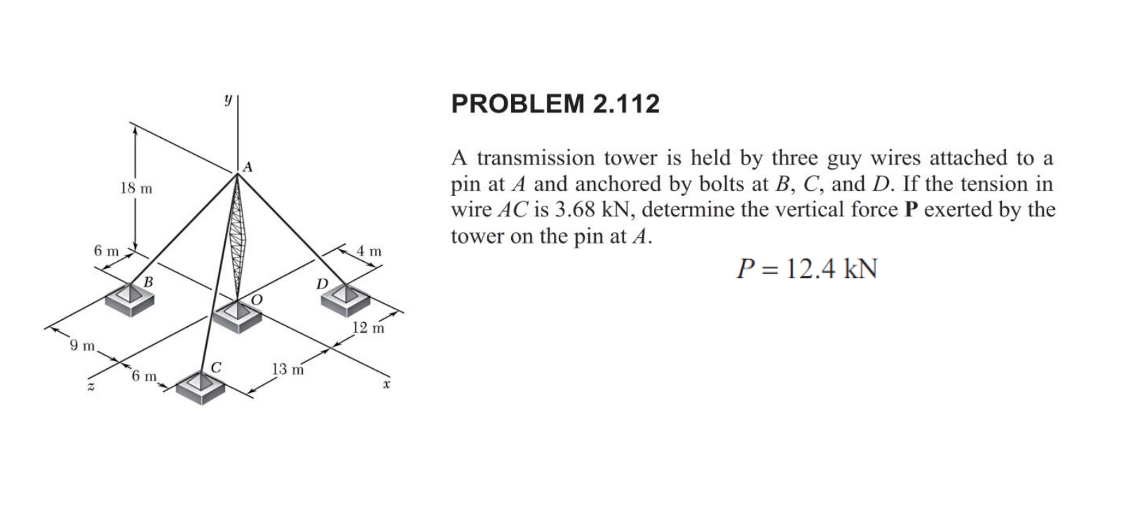Solved PROBLEM 2.112A transmission tower is held by three | Chegg.com