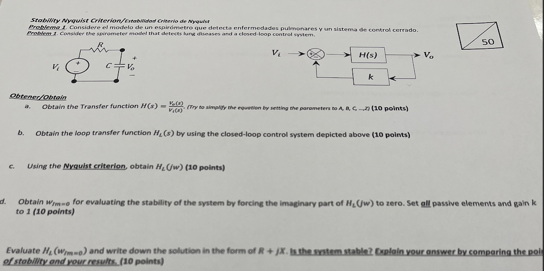 Solved stability nyquist criterion consider the next model | Chegg.com