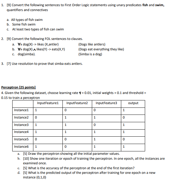Solved 1. [9] Convert the following sentences to First Order | Chegg.com