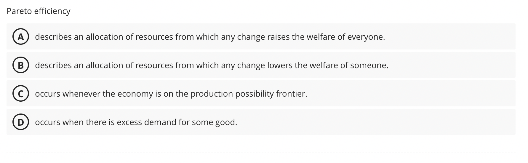 Solved Pareto efficiencydescribes an allocation of resources | Chegg.com