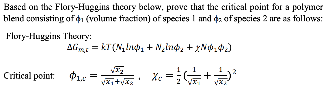 Based on the Flory-Huggins theory below, prove that | Chegg.com