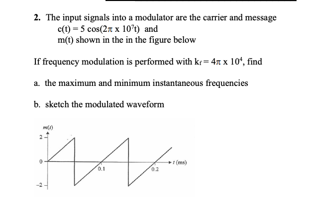 Solved 2. The input signals into a modulator are the carrier | Chegg.com