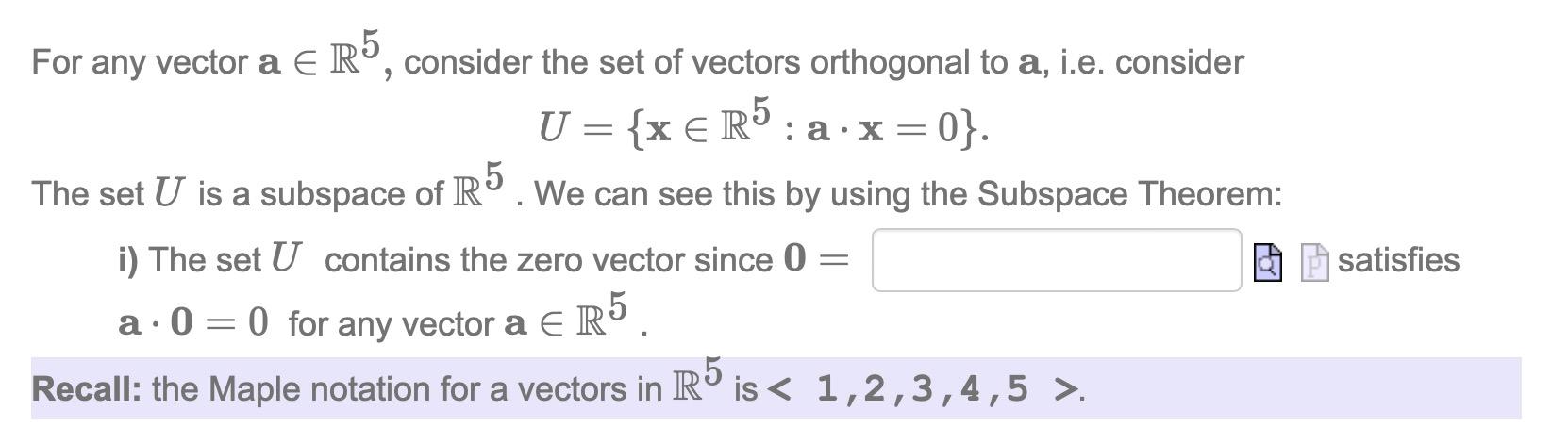 Solved For any vector a € R5, consider the set of vectors | Chegg.com