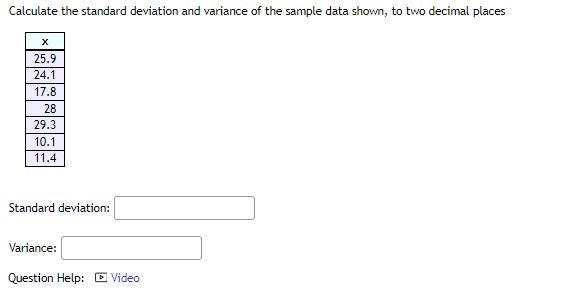 Solved Calculate the standard deviation and variance of the | Chegg.com