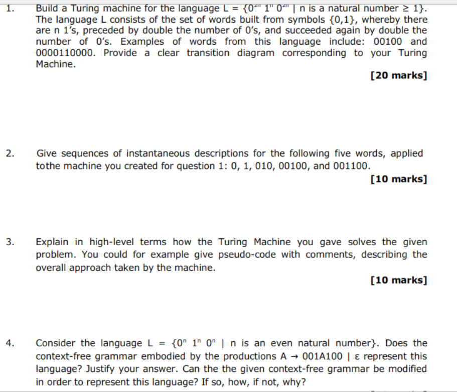 Solved 1. Build a Turing machine for the language L = {02" | Chegg.com