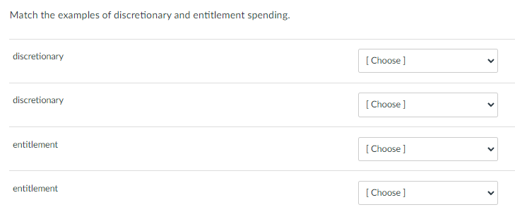 Solved Match the examples of discretionary and entitlement | Chegg.com