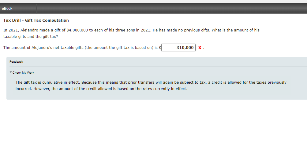 Solved eBook Tax Drill - Gift Tax Computation In 2021, | Chegg.com