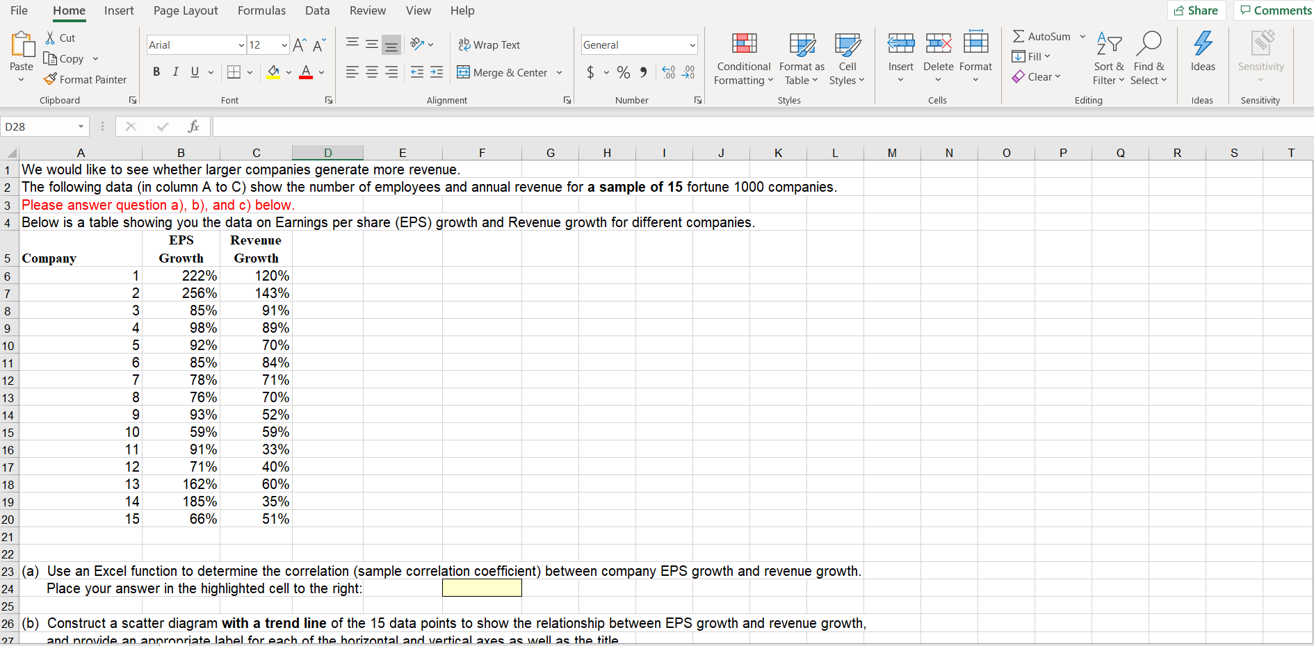 Solved File Home Insert Page Layout Formulas Data Review | Chegg.com