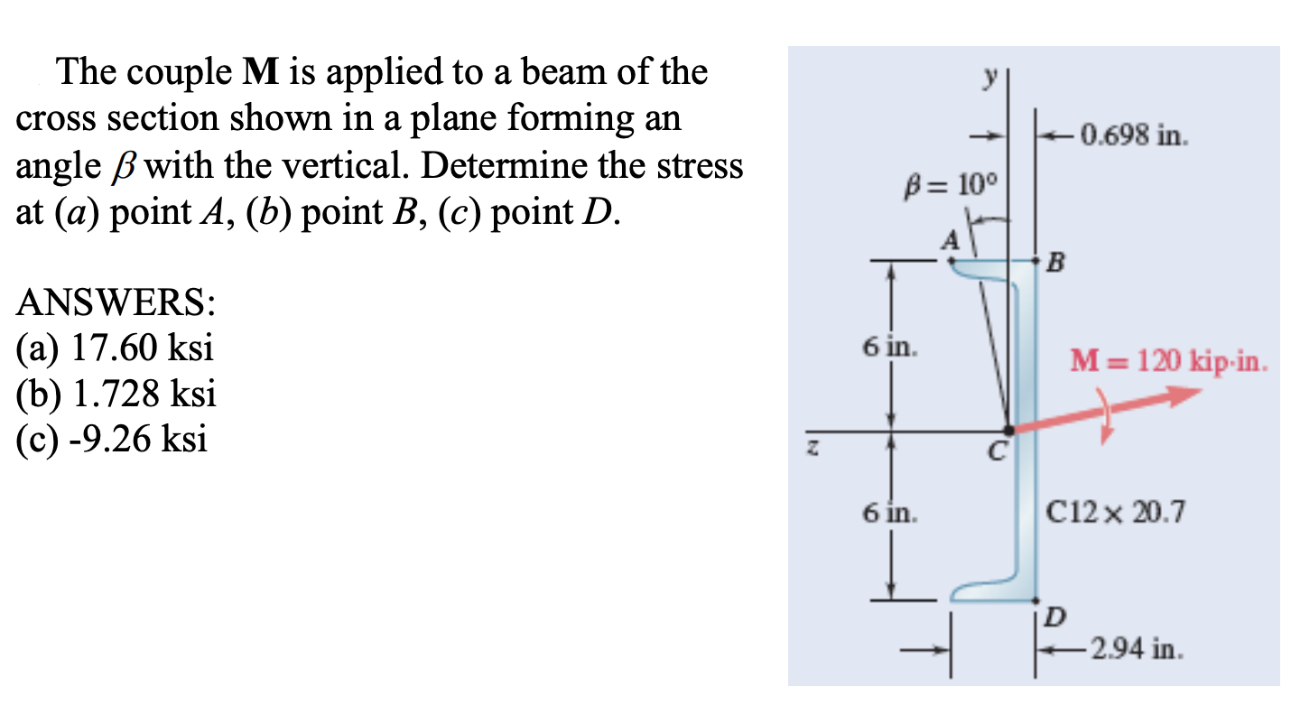 Solved The couple M is applied to a beam of the cross | Chegg.com