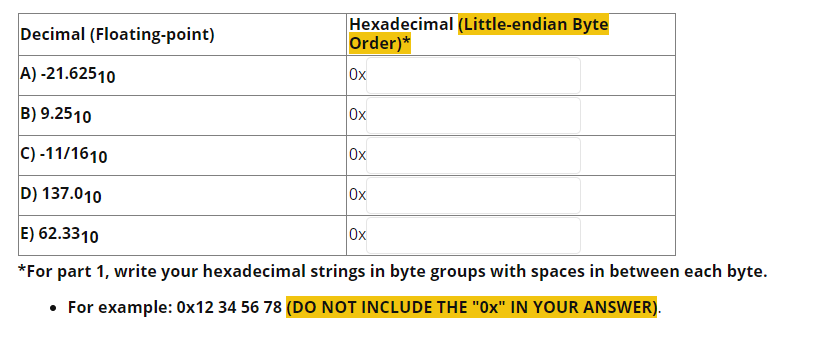 Solved *For part 1, write your hexadecimal strings in byte | Chegg.com