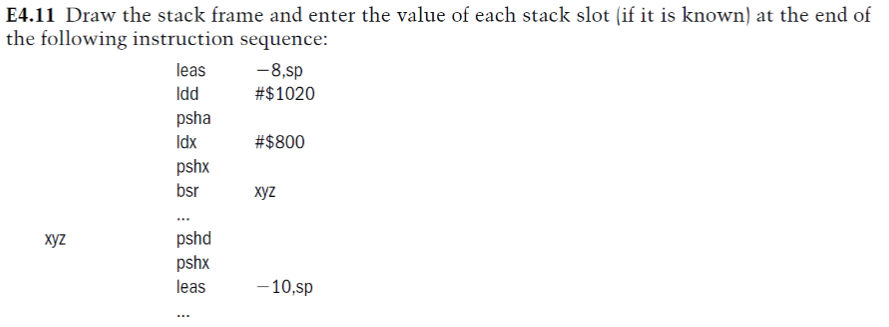 Solved E4.11 Draw the stack frame and enter the value of | Chegg.com