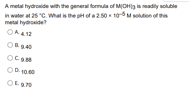 Solved A metal hydroxide with the general formula of M(OH)3 | Chegg.com