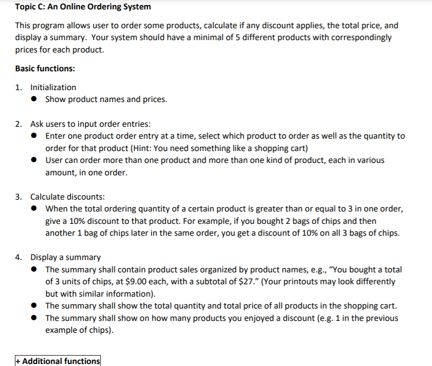 Solved Topic C: An Online Ordering System This program | Chegg.com