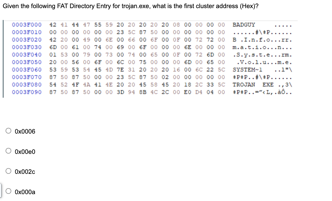Solved Given the following FAT Directory Entry for | Chegg.com