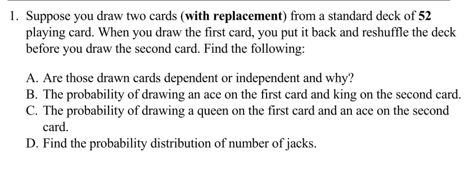 Solved 1. Suppose you draw two cards (with replacement) from | Chegg.com