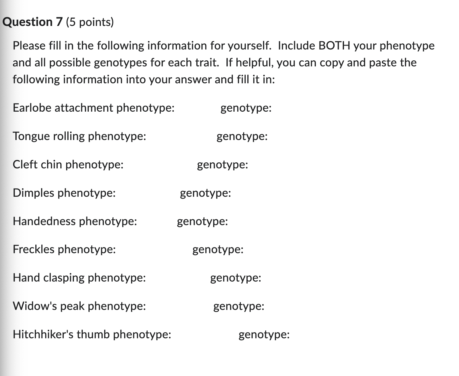 Solved Question 7 (5 points) Please fill in the following | Chegg.com