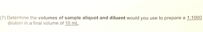 Solved Determine the volumes of sample aliquot and diluent | Chegg.com