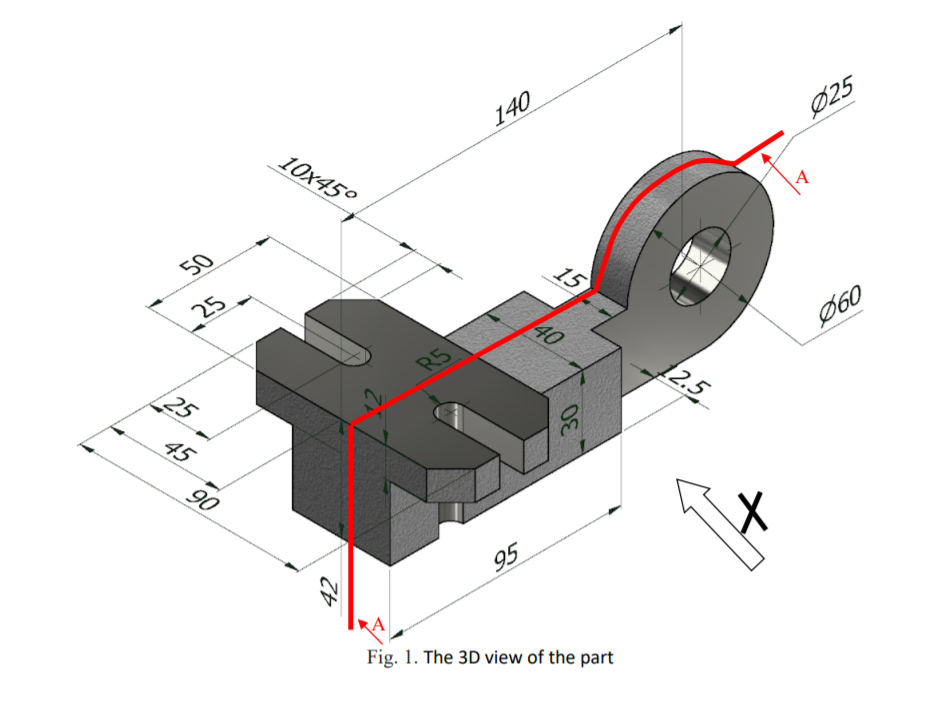 Solved Please draw the 3 views (top, left, right) and the | Chegg.com