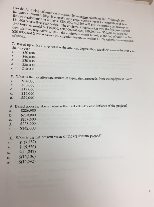 Solved Use the following information to answer the next four | Chegg.com