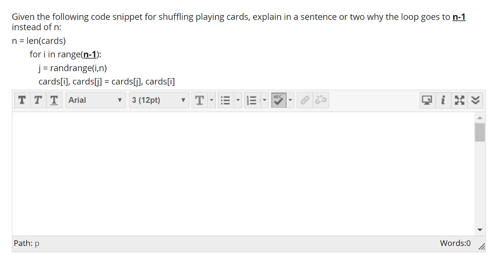 Solved Given the following code snippet for shuffling | Chegg.com