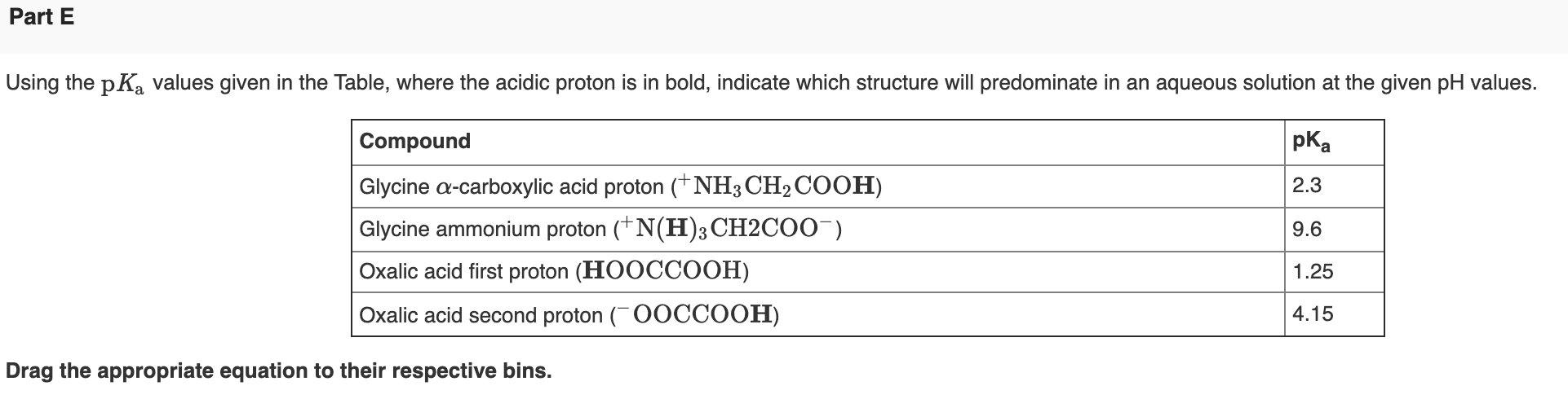Solved Part E Using the pKa values given in the Table, where | Chegg.com