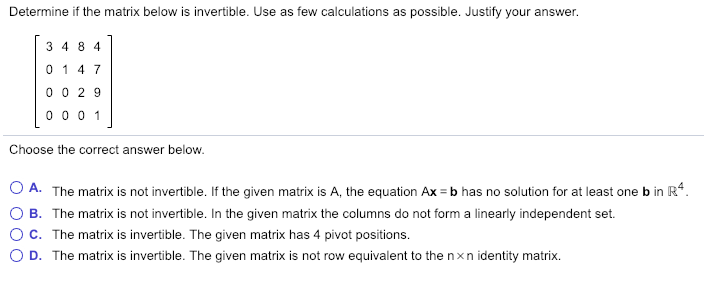 Solved Determine if the matrix below is invertible. Use as | Chegg.com