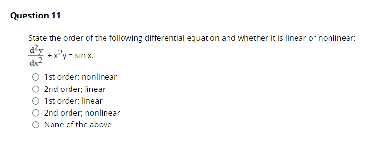 Solved State the order of the following differential | Chegg.com
