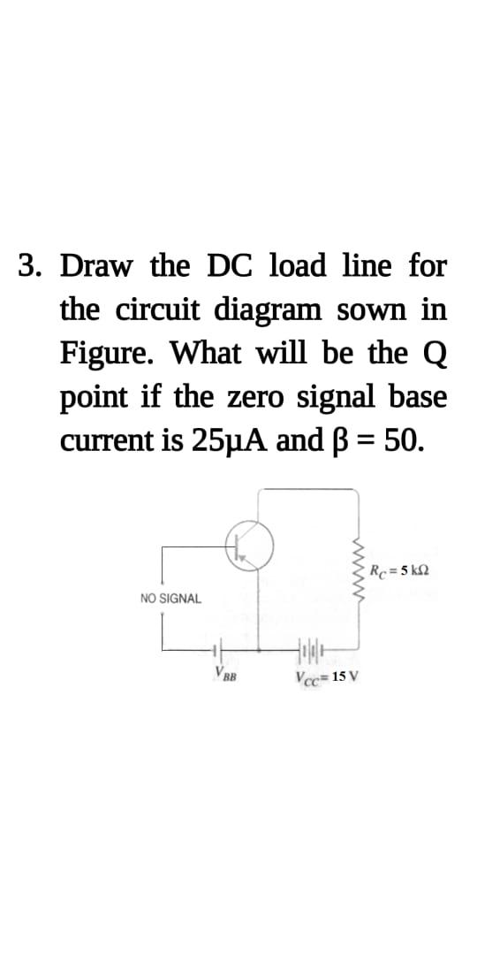 Solved 3/ Draw the DC load line for the circuit diagram sown | Chegg.com