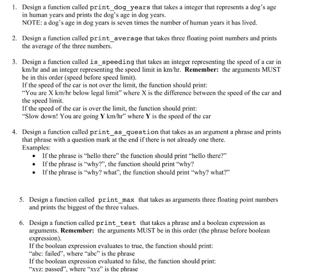 Solved Designing functions When designing functions, follow | Chegg.com