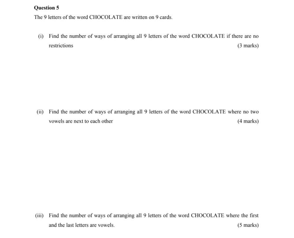 Solved Question 5 The 9 letters of the word CHOCOLATE are | Chegg.com