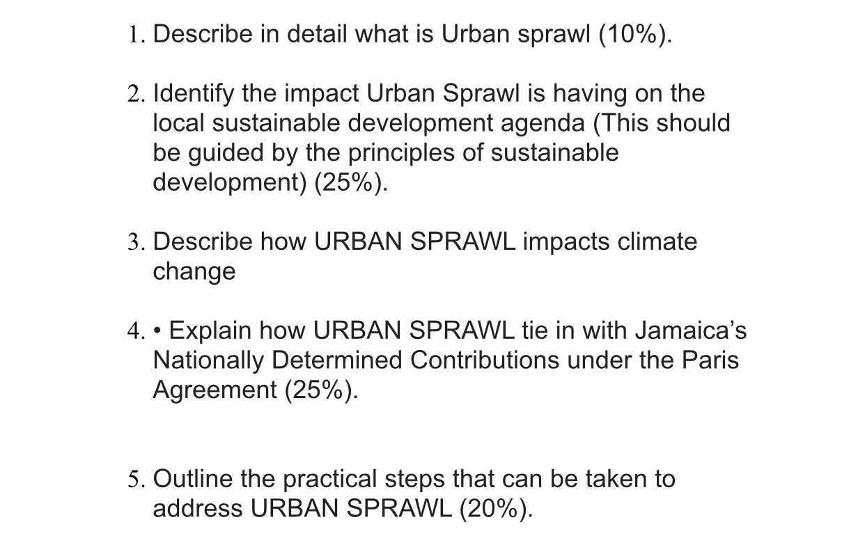 Solved 1. Describe in detail what is Urban sprawl (10\%). 2. | Chegg.com