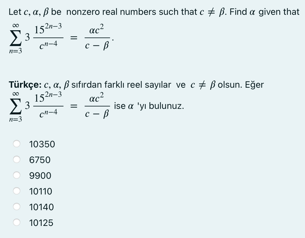 Solved Let c,α,β be nonzero real numbers such that c =β. | Chegg.com