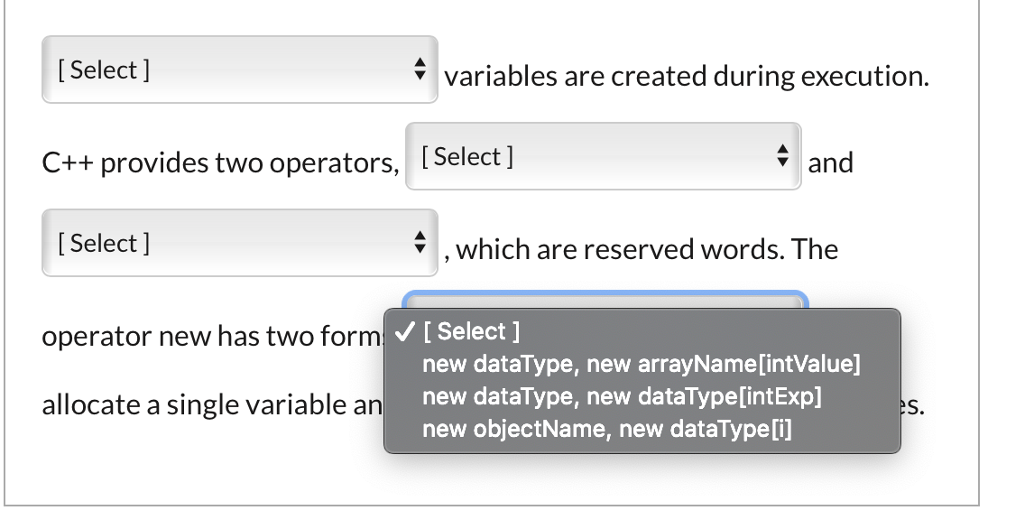 Solved [ Select] variables are created during execution. C++ | Chegg.com