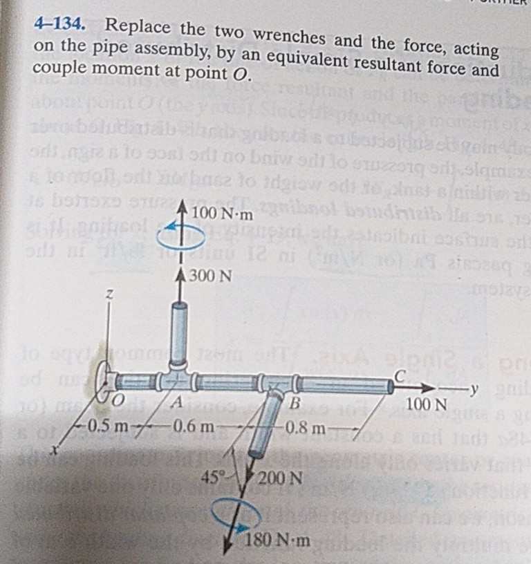 Solved 4-134. Replace the two wrenches and the force, acting | Chegg.com
