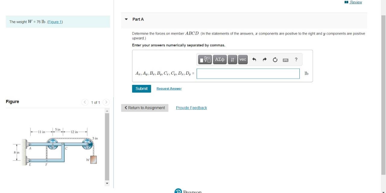 Solved Review Part A The weight W = 76 lb (Figure 1) | Chegg.com