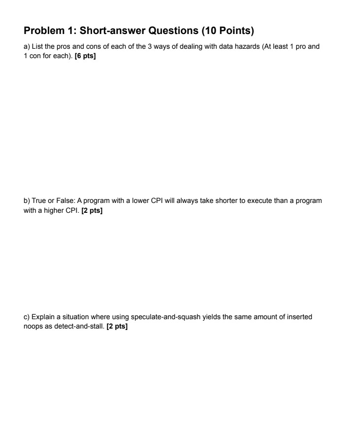 Solved Problem 1: Short-answer Questions (10 points) a) List | Chegg.com