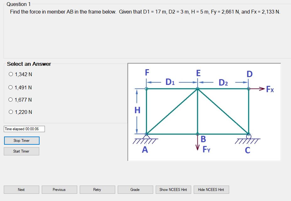 Solved Question 1Find the force in member AB ﻿in the frame | Chegg.com