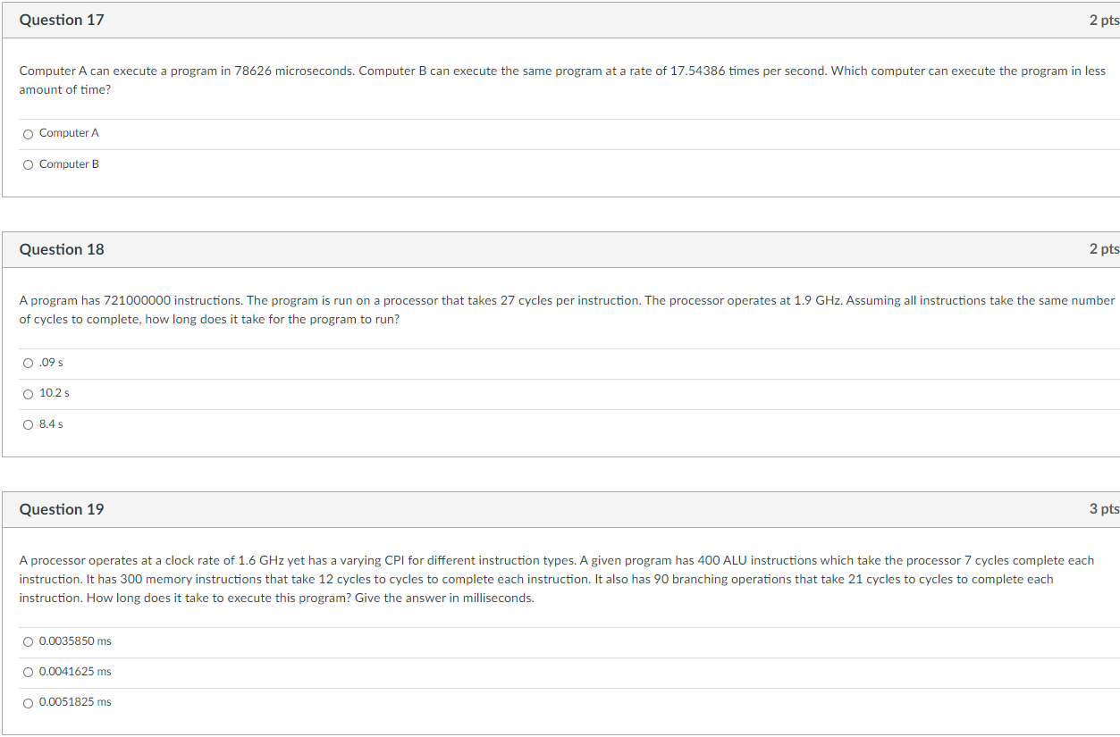 Solved Question 17 2 pts Computer A can execute a program in | Chegg.com