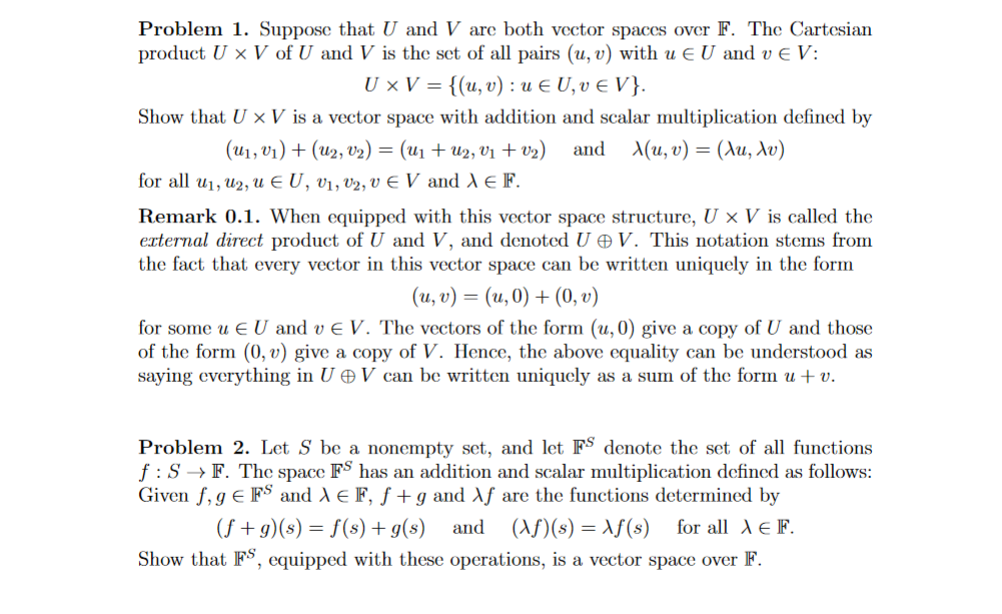 Solved Problem 1. Suppose that U and V are both vector | Chegg.com