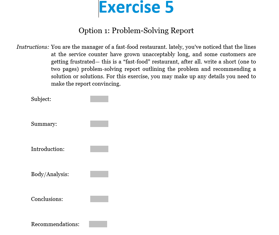 Solved Exercise 5 Option 1: Problem Solving Report | Chegg.com