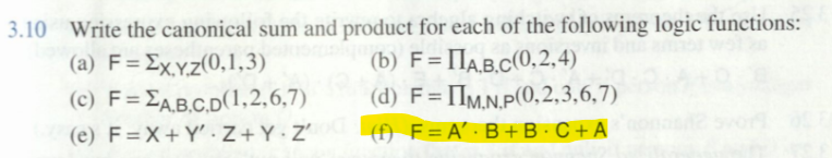Solved 10 Write the canonical sum and product for each of | Chegg.com