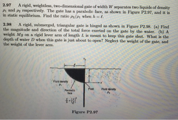 Solved A rigid, weightless, two-dimensional gate of width W | Chegg.com