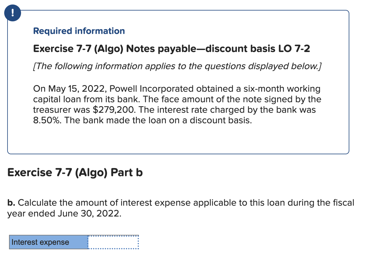 Solved Required information Exercise 7-7 (Algo) Notes | Chegg.com